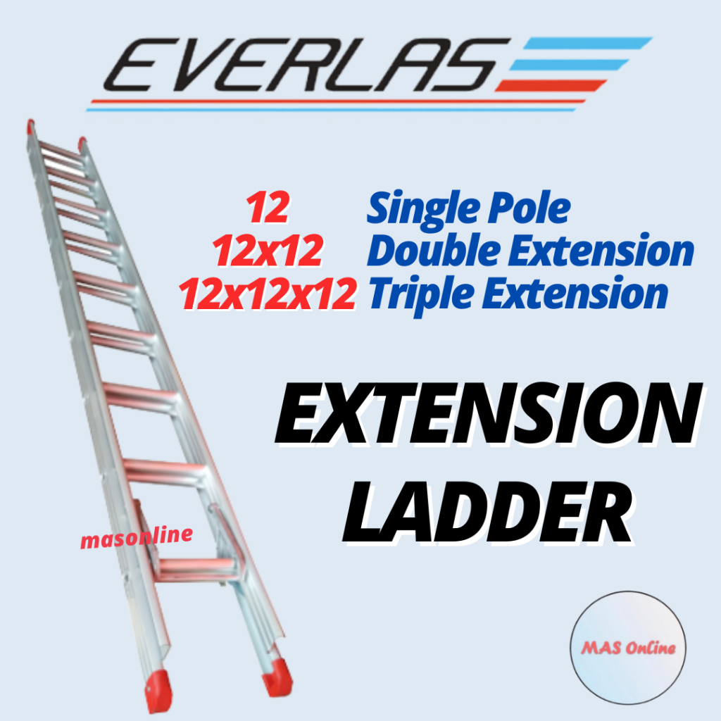 12 Kaki Everlas Tangga slide Aluminium Double Extension Ladder Heavy ...