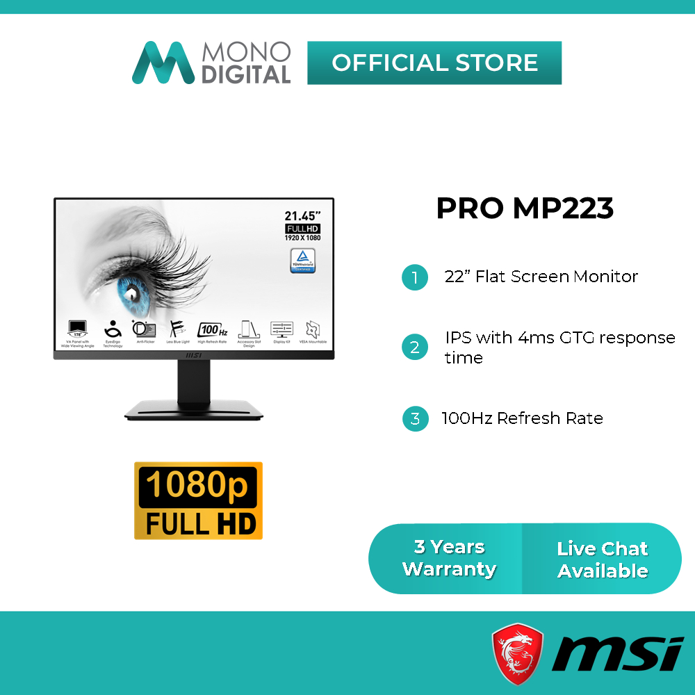MSI PRO MP223 FHD 22" Productivity Monitor (22"/1920x1080/100Hz/VA ...
