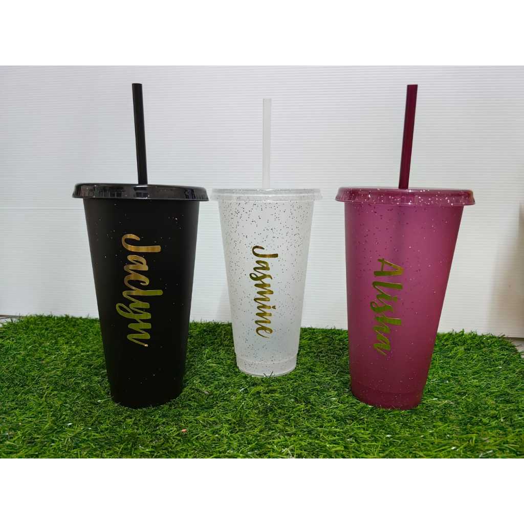 710ml Single-Layer Glittery Straw Cup - Personalized with Custom Name ...