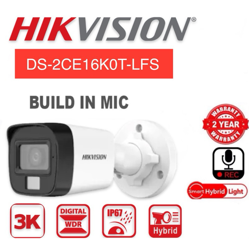 HIKVISION CCTV DS-2CE16K0T-LFS 3K Smart Hybrid Light Audio Fixed Mini Bullet Camera 2.8MM ...