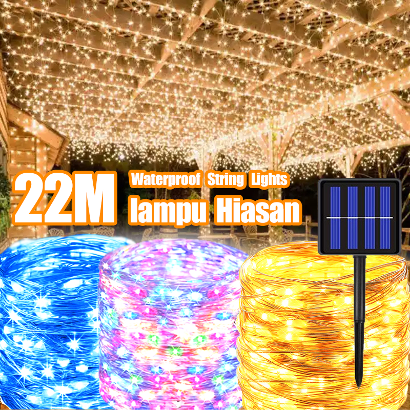 Lampu Hiasan Solar Lights LED Fairy Lights 22Meter 8Modes Outdoor ...