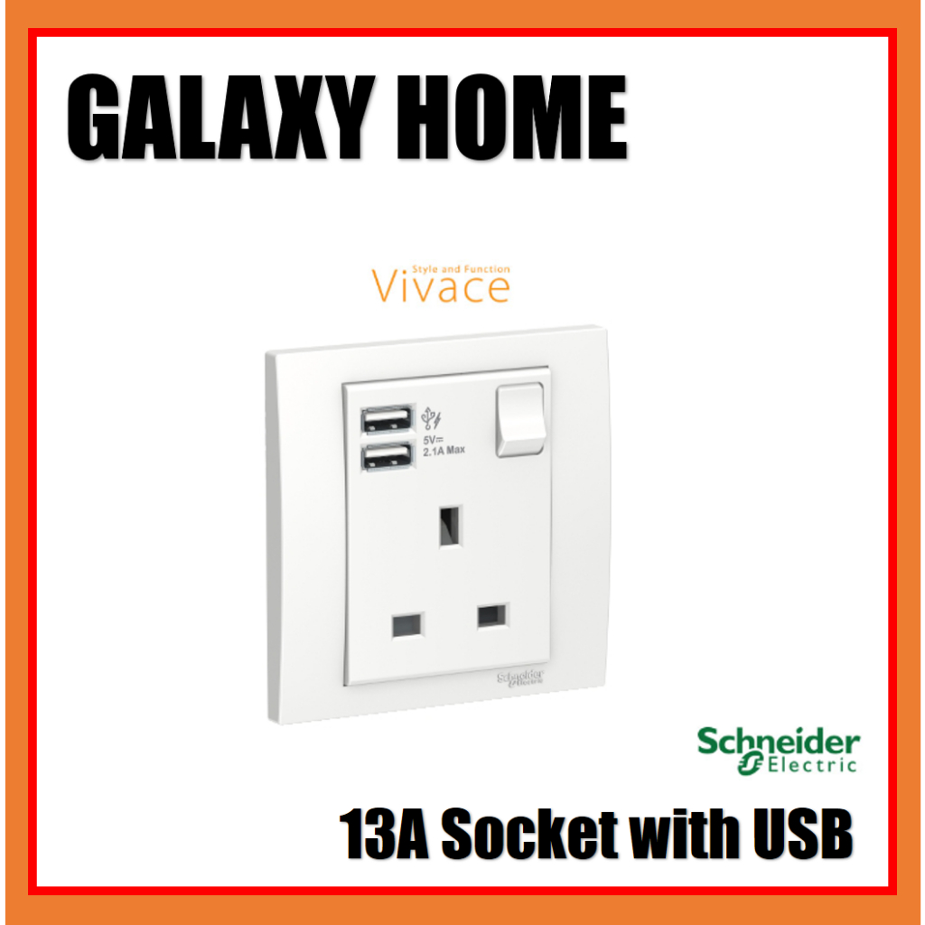 Schneider Vivace KB15USBWE 13A Socket with USB - White | Shopee Malaysia