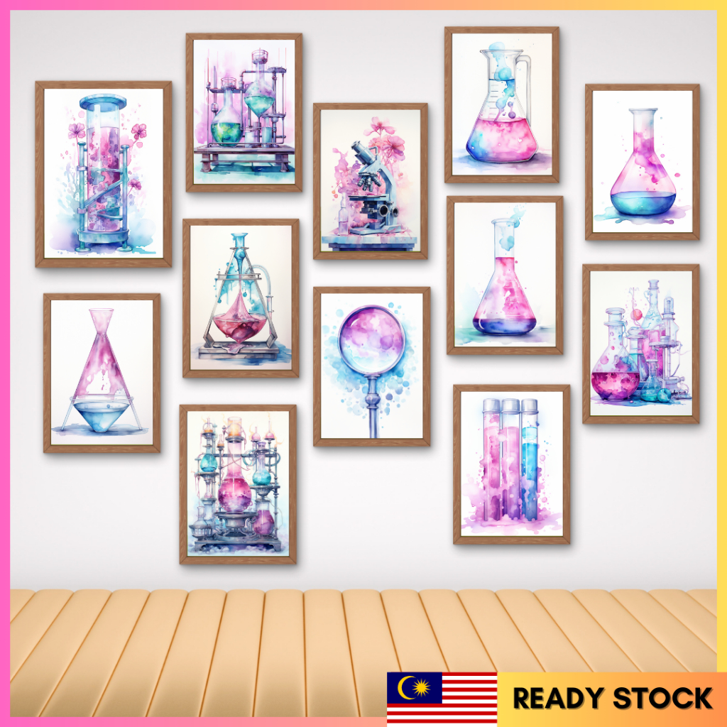 Colorful Lab Science Beakers Microscopes Burette Funnels Wall Art ...