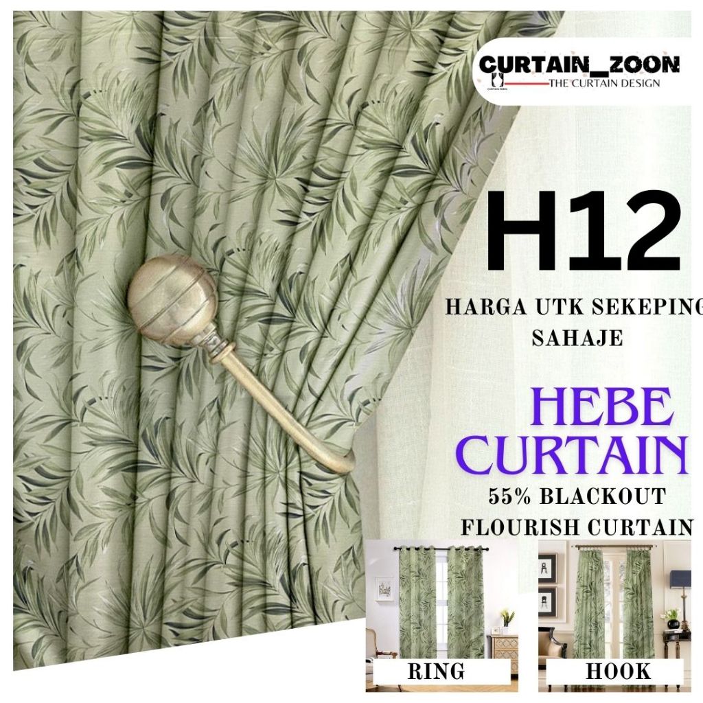 H12 Ready Made Curtain !!Hebe Curtain Hook & Ring Langsir Bercorak / Langsir Rumah / Langsir ...