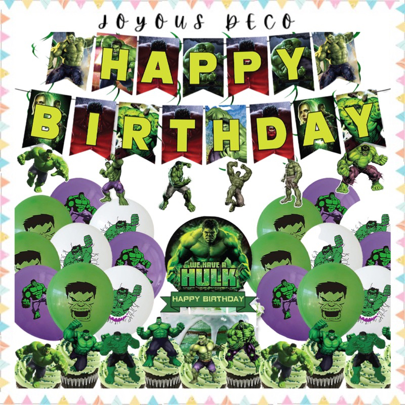 Hulk Birthday Theme Set Banner Topper Cake Cupcake Balloon Belon ...