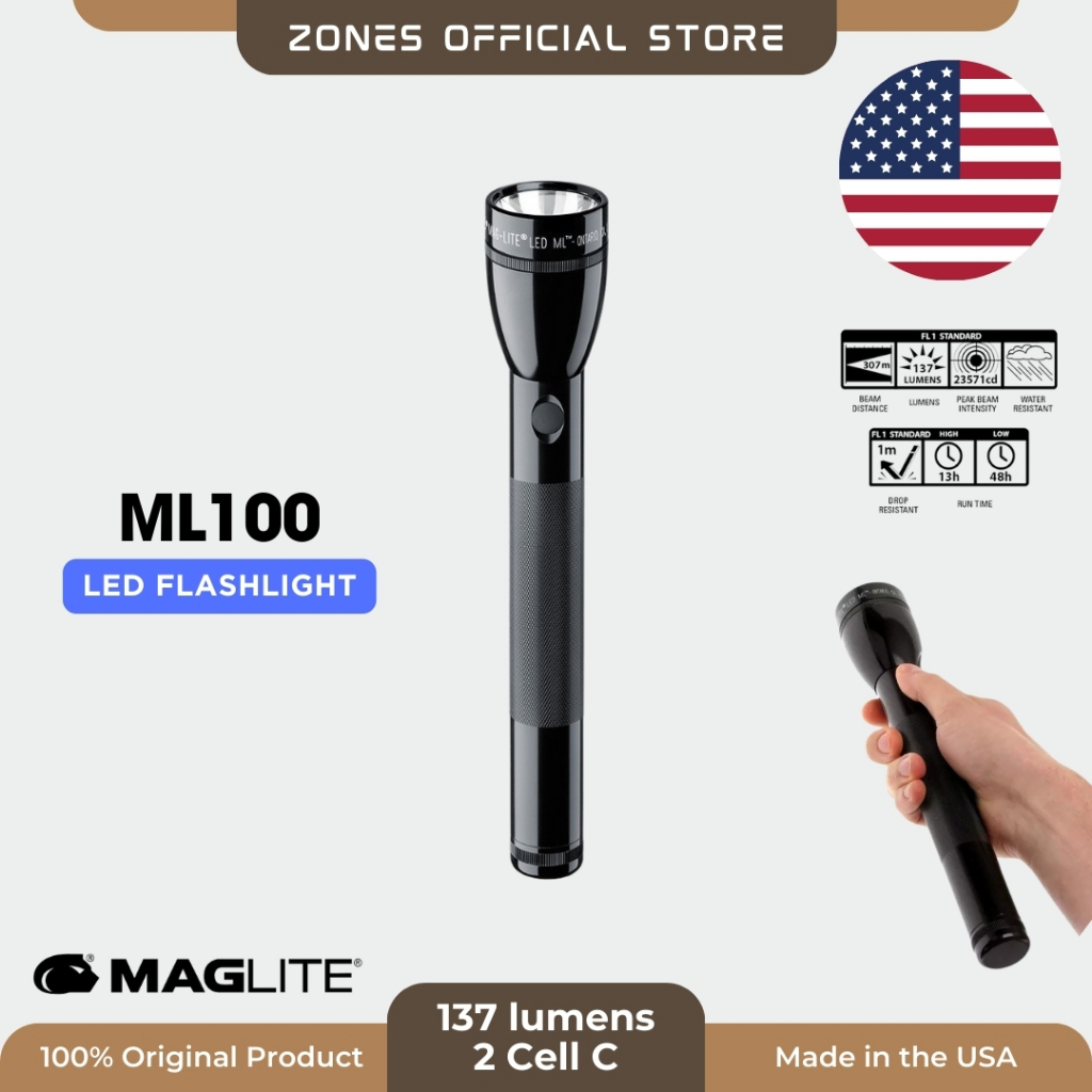 🇺🇸 Maglite ML100 LED Heavy-Duty 2-Cell C Flashlight | Bright 137 Lumens ...