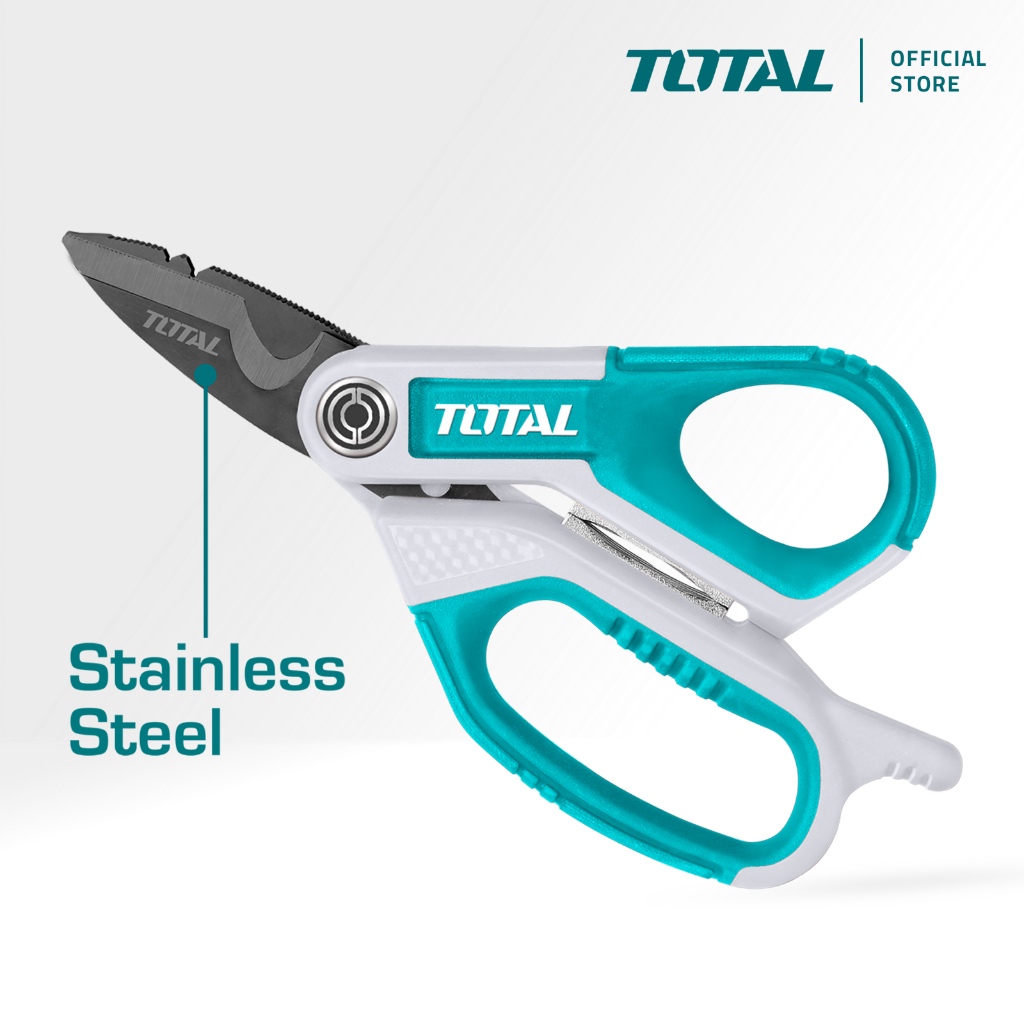 TOTAL Electrician's Scissors With Wire Stripper 19 + 23 AWG & Titanium ...