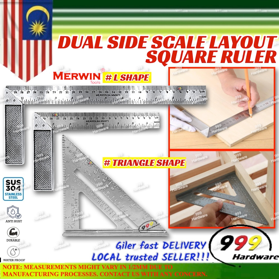 999 MERWIN SUS304 SQUARE L RULER / 90˚ RIGHT ANGLE / ALUMINUM FRAMING ...