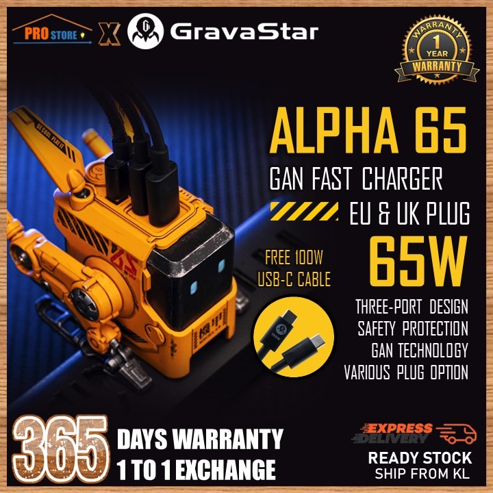 [Original] GravaStar Alpha 65 GAN Fast Charger 65W EU & UK Plug Fast ...