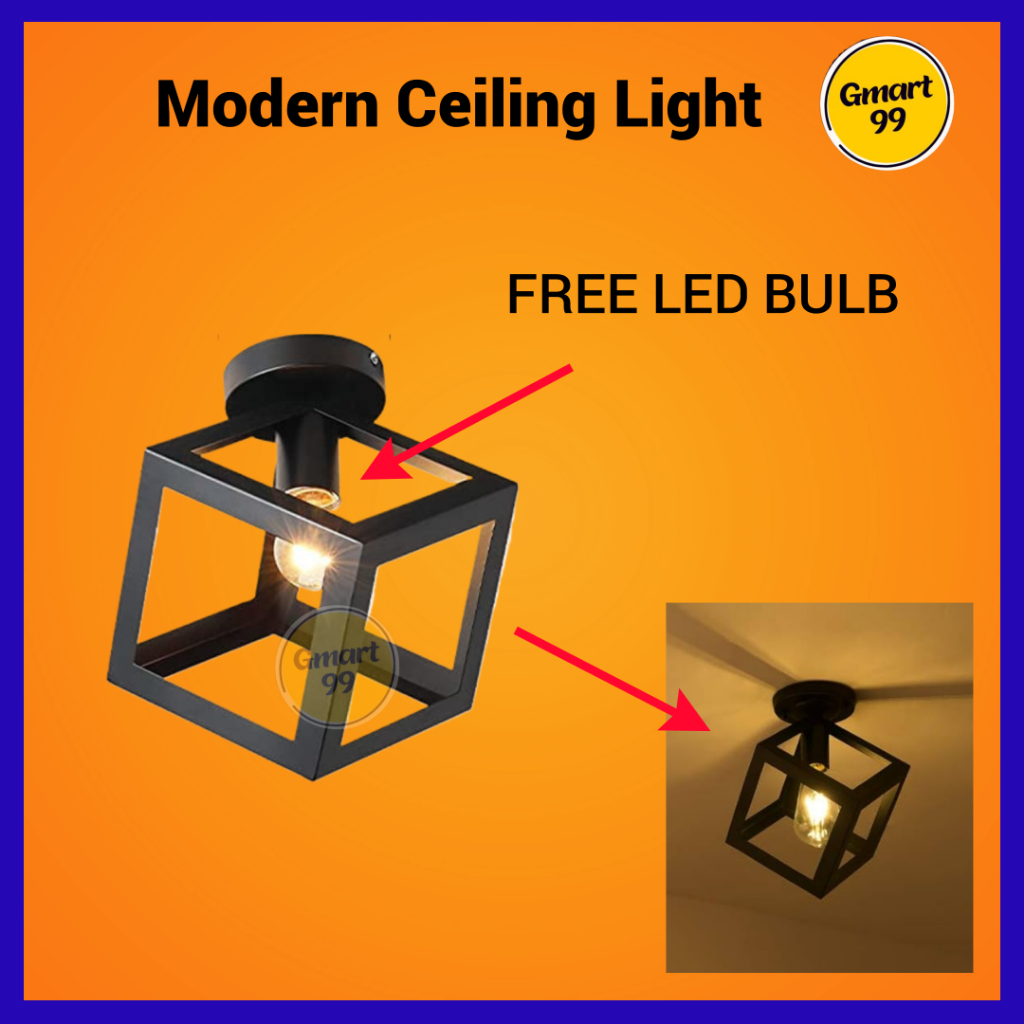(Including Bulb) HIGH QUALITY ALUMINIUM SQUARE CUBE CEILING LIGHT BLACK/WHITE/LAMPU SYILING ...
