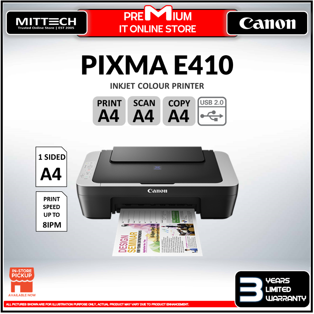 Canon Color Inkjet Printer A4 3in1 Pixma E410 | Shopee Malaysia