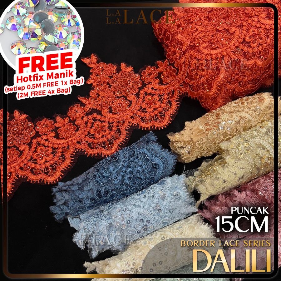 Border Lace Dalili [FREE MANIK EACH 0.5M] Renda Baju Border Baju Lace ...
