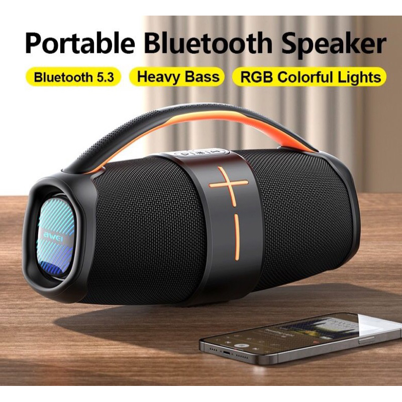 AWEI Y887 TWS Wireless Bluetooth V5.3 Portable Speaker / IPX5 Waterproof / Super Bass / LED ...