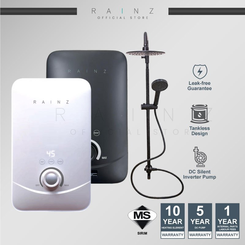 RAINZ TREVA 45RSP Safety Tankless Water Heater DC Pump + Rain Shower Set Water Heater 热水器 Touch ...