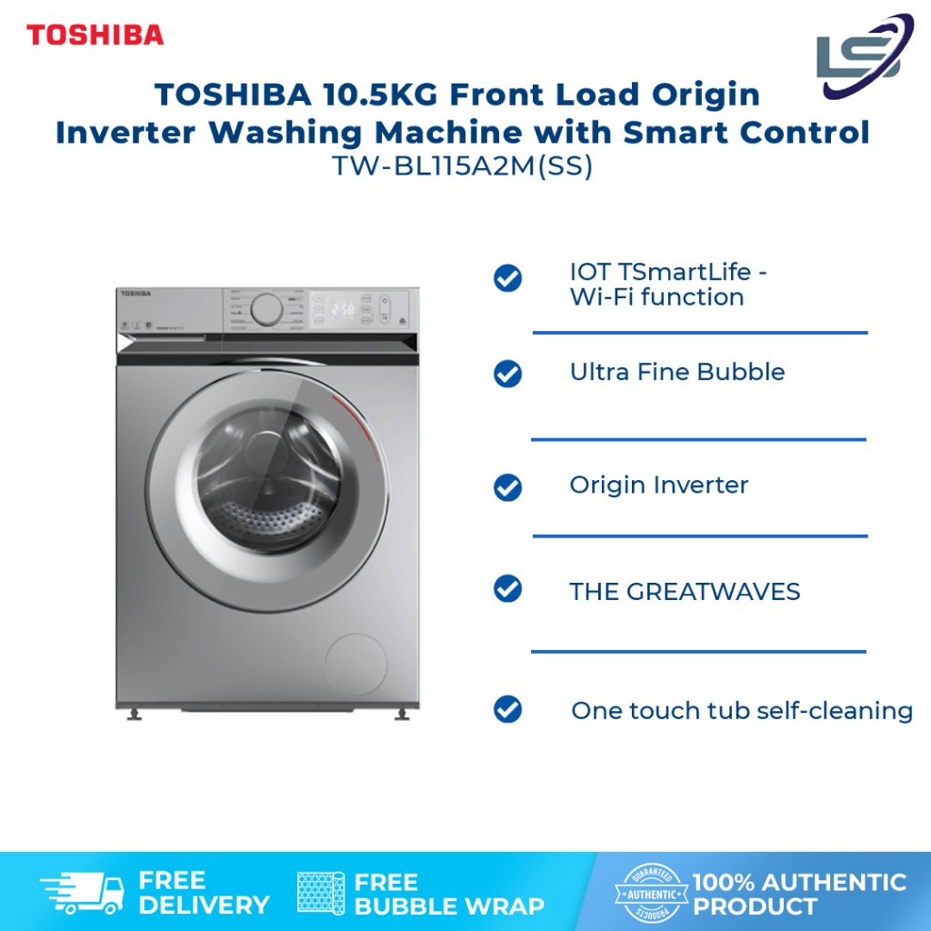 TOSHIBA 10.5KG Front Load Origin Inverter Washing Machine with Smart Control TW-BL115A2M(SS ...