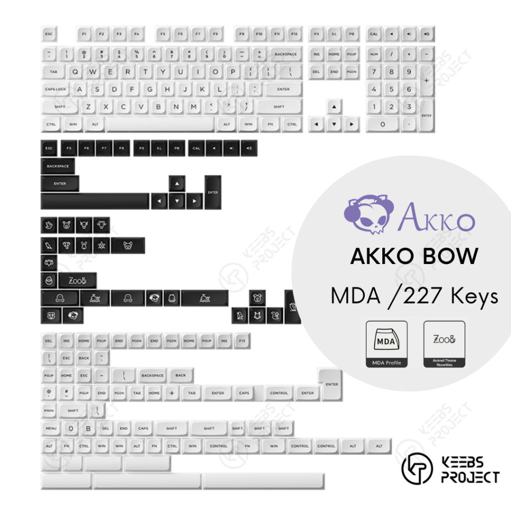[Ready Stock] Akko Black on White BOW WOB profile 227 PBT keycap set ...