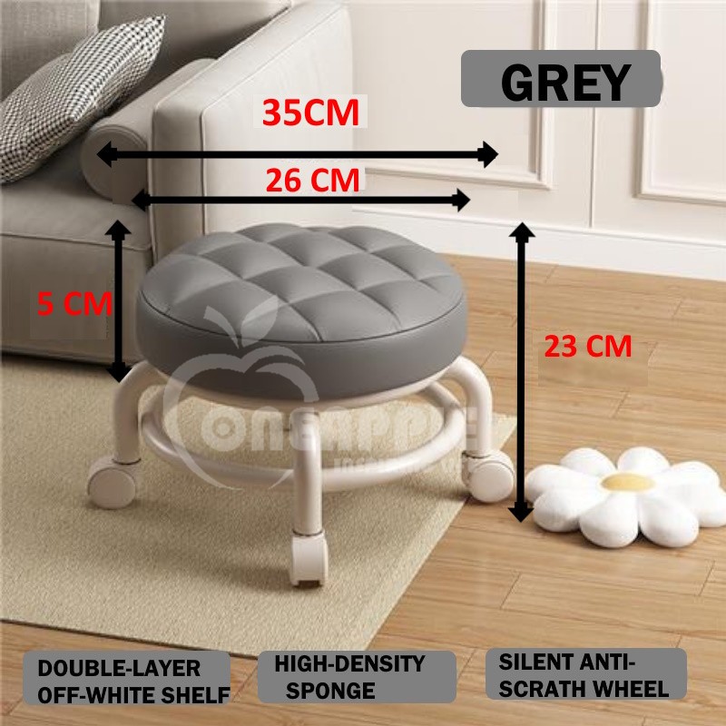 Small Chair Round Stool With Sofa Cushion Foot Pulley Moving Stool ...