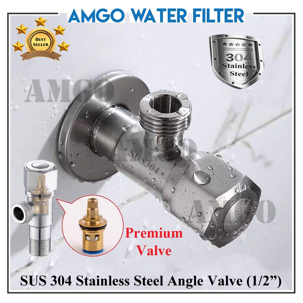 AMGO SUS 304 Stainless Steel Angle Valve Kitchen Bathroom Quarter Turn ...