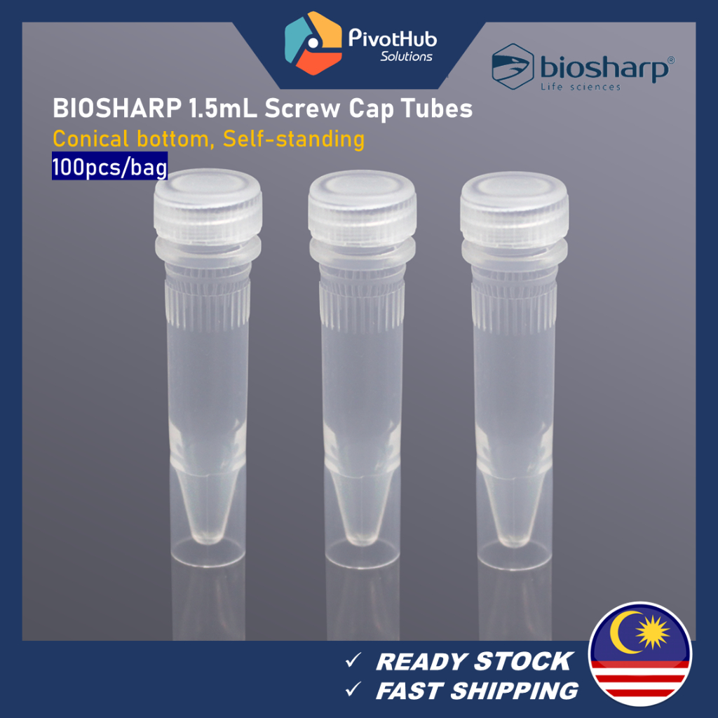 BIOSHARP 1.5ml Screw Cap Tube, Conical Bottom, Cryo Vial tubes, Self-standing with O-ring Cap ...