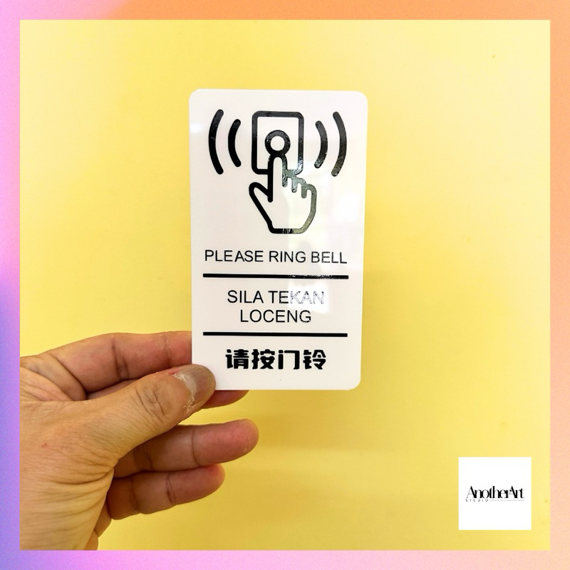 uv print signage tekan loceng bell signage on Aryclic easy stick on ...