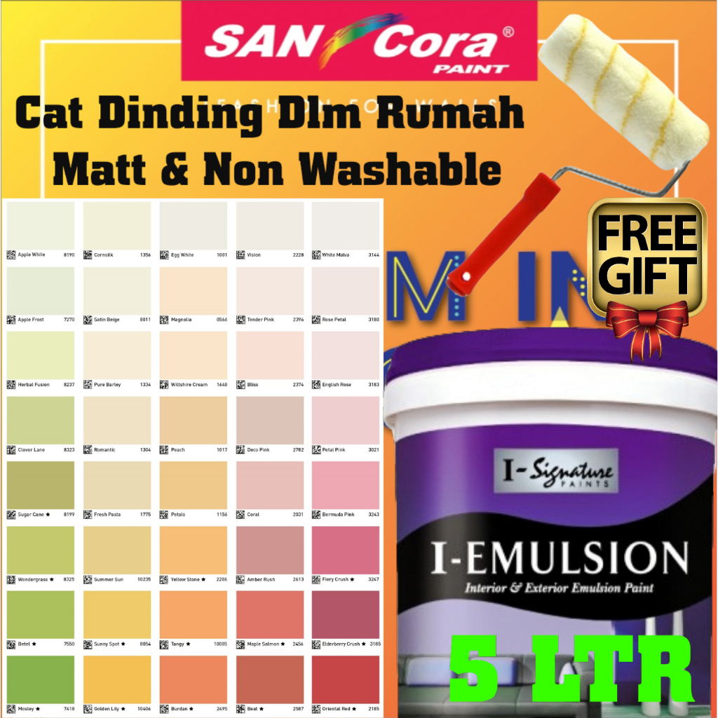 5 LITER SANCORA I EMULSION INTERIOR & EXTERIOR WALL PAINT CAT DINDING DAN LUAR RUMAH ( JOTUN ...