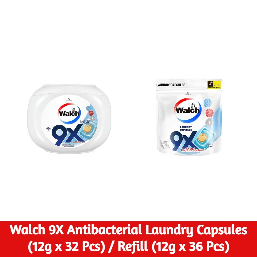 Walch 9X Antibacterial Laundry Capsules (12g x 32 Pcs) / Refill (12g x ...