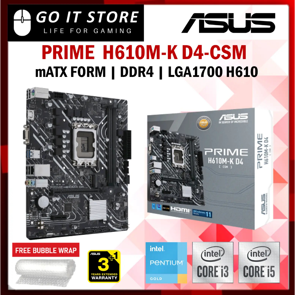 ASUS PRIME H610M-K D4-CSM LGA1700 Intel Motherboard + Intel Core 12th 13th 14th Processors ...