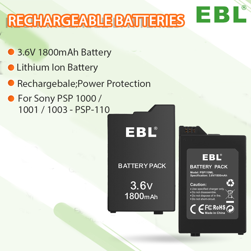 EBL Sony PSP Lithium Ion Battery 1800mAh 3.6V Rechargeable For Sony PSP ...
