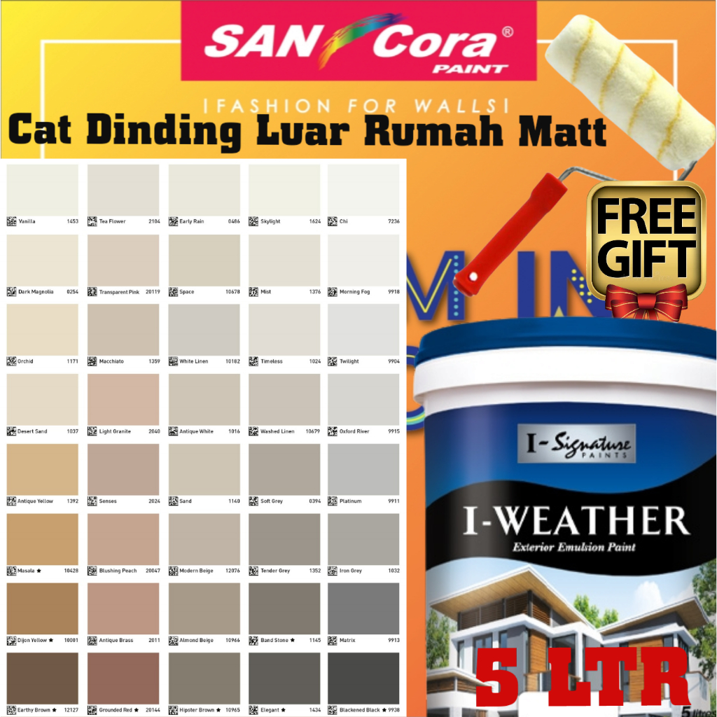 5 LITER SANCORA I WEATHER EXTERIOR WALL PAINT MATT CAT DINDING LUAR ...