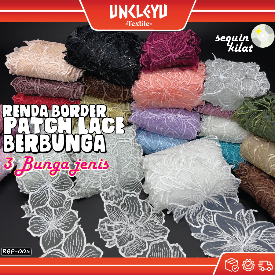 Border Lace Bunga Sequin / Flower Path &Trimming Lace / Floral Series ...