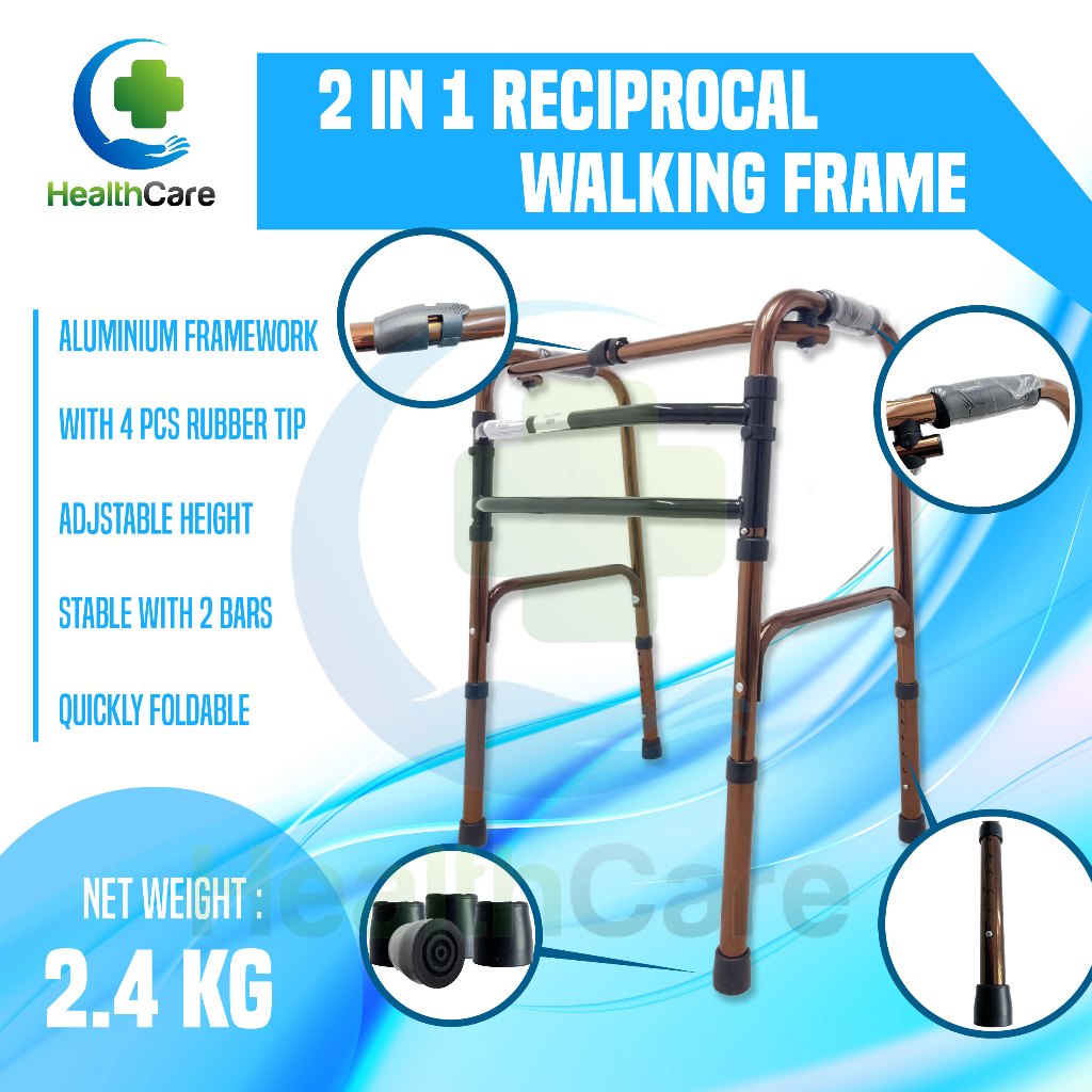 Aluminium 2 In 1 Reciprocal Walking Frame / Walker Bronze ( Tongkat ...