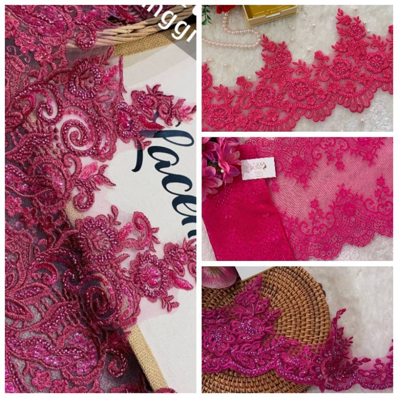 🔥LACE MARGENTA FUSHIA 🔥 BORDERLACE BAJU RAYA, LACE RAYA, KAIN PASANG ...
