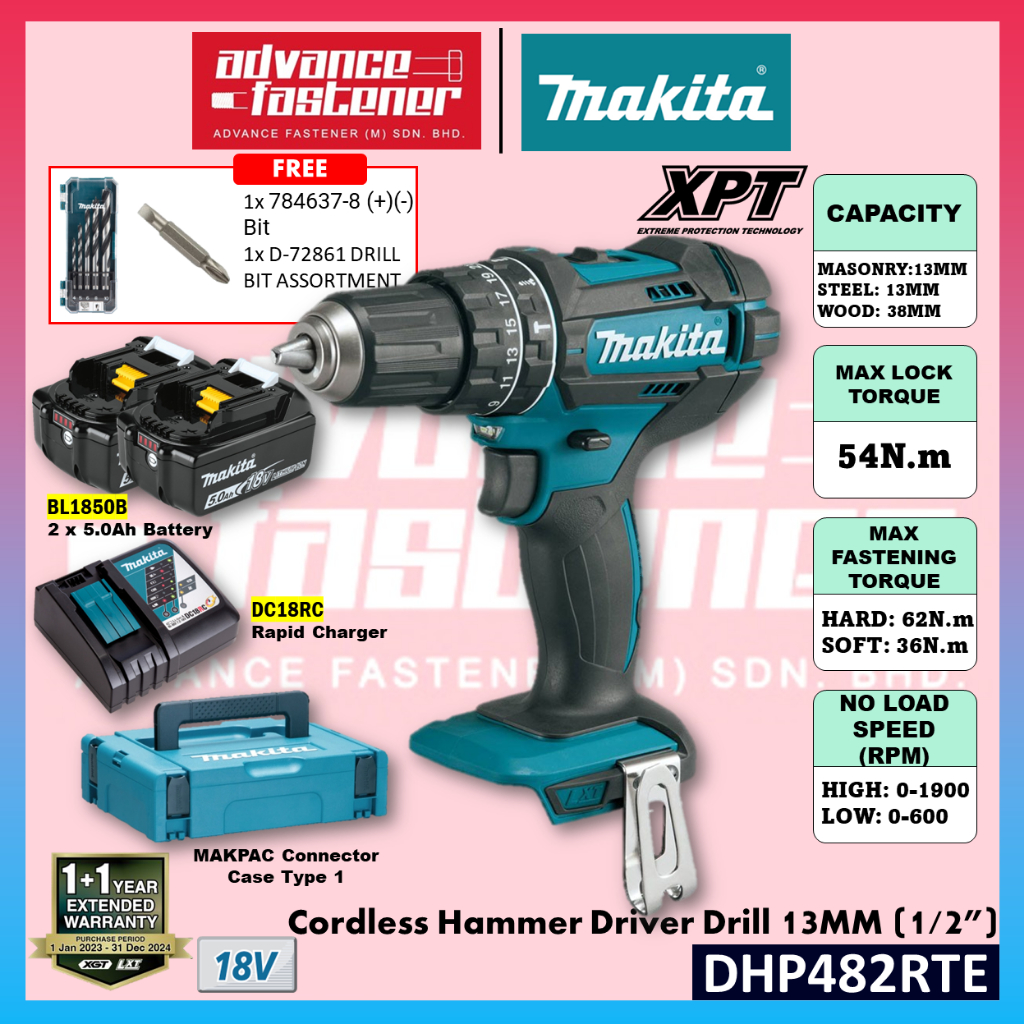MAKITA DHP482RTE / DHP482RFE / DHP482Z 18V Cordless Hammer Driver Drill 13MM (1/2") | Shopee ...