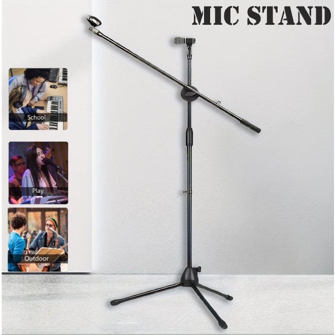 Microphone Stand, Collapsible Adjustable Tripod Boom Mic Stand For ...