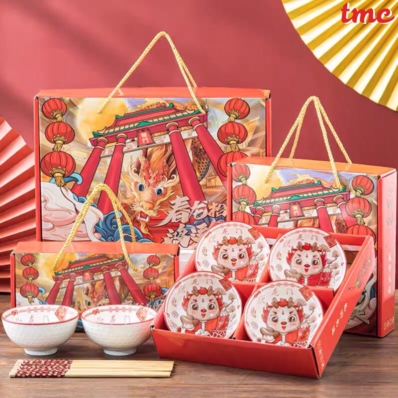 CNY chinese new year Dragon Ceramic Bowl Gift Set新年龙年新碗新筷子陶瓷生肖送礼品CNY纪念品 ...