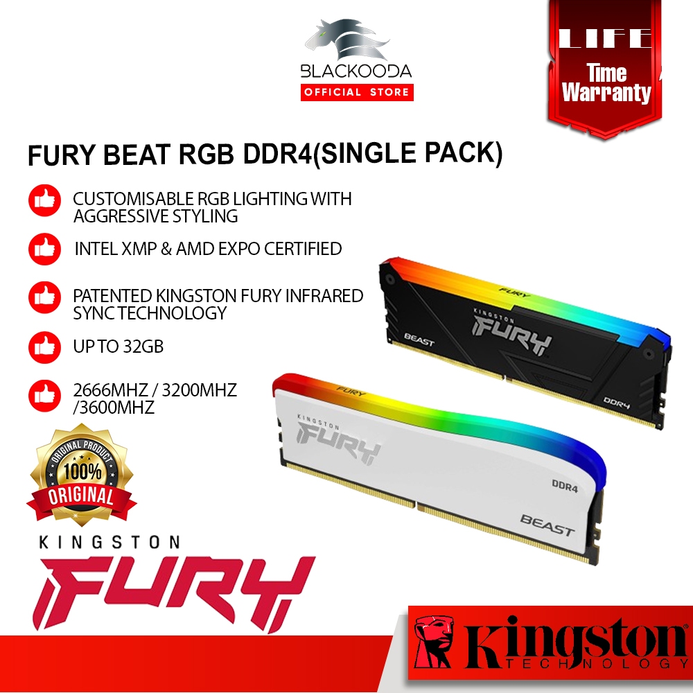 KINGSTON HYPERX FURY BEAST RGB 8GB/16GB/32GB DDR4 3200 /3600MHZ DDR4 RAM SINGLE PACK | Shopee ...