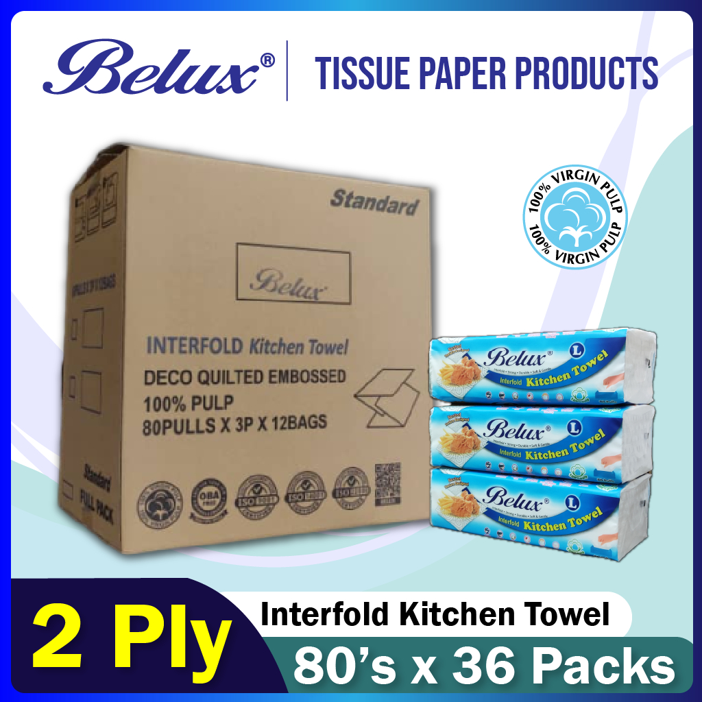 Belux Inter Fold Kitchen Towel 2 Ply (80 Sheets x 36 Packs) | Extra ...