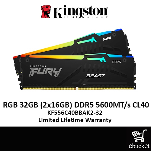 Kingston FURY Beast RGB 32GB (2x16GB) DDR5 5600MT/s CL40 Memory RAM - KF556C40BBAK2-32 | Shopee ...