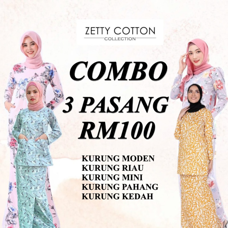 PROMO COMBO 3 PASANG RM100 PELBAGAI JENIS BAJU KURUNG ENGLISH COTTON ...