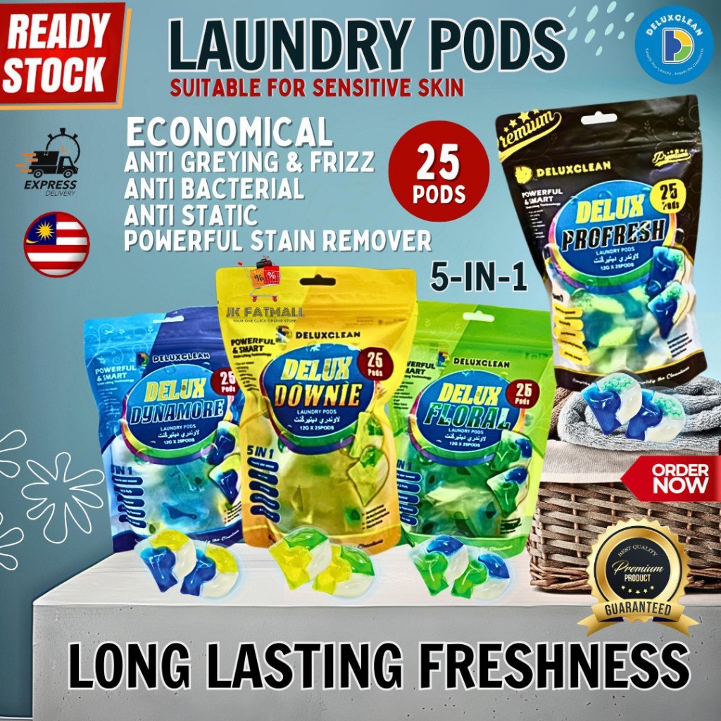 Deluxclean 5 in 1 Super Laundry Capsule Pods (25pcs x 12g) Suitable for ...