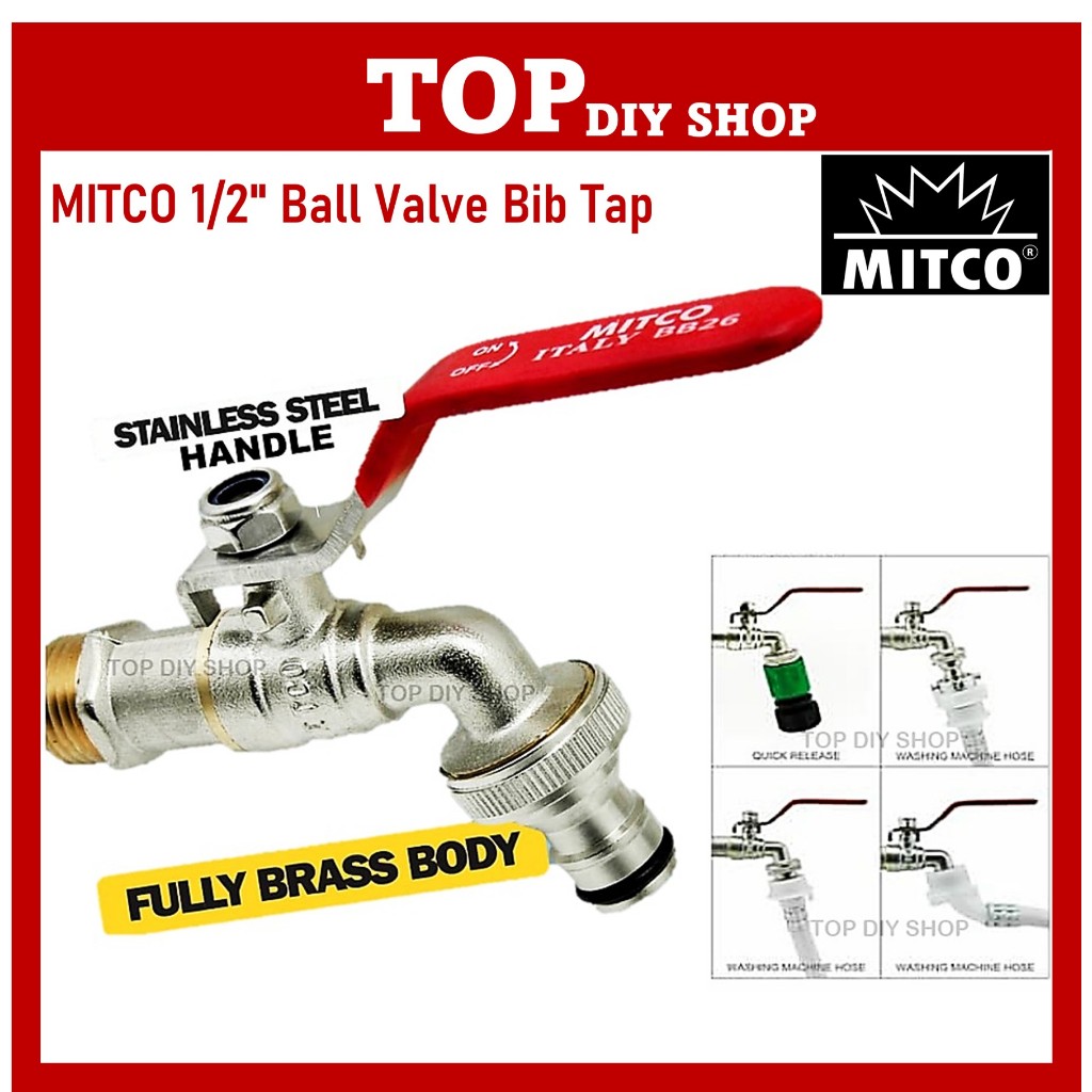 1/2" MITCO Ball Valve Bib Tap Wall Mounted Solid Brass Bibcock Wall ...