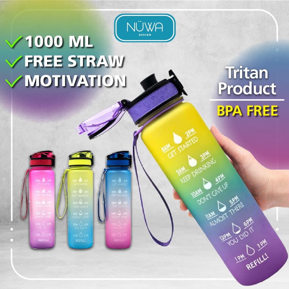 NUWA 2000ml Water Bottle with Straw Cute Portable Scale Bottle for ...