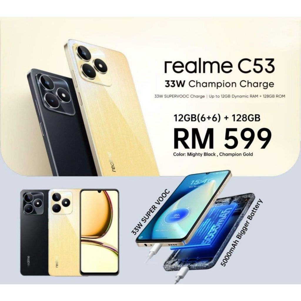 Realme C53 (6 + 128GB/33W SuperVOOC Charge/5000mAh Battery/50MP AI Camera/17.13cm/6.74" HD ...