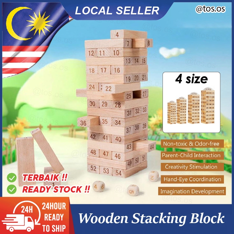 Wooden Blocks Stacking Balancing Game Tower Tumbling Board with Dice ...