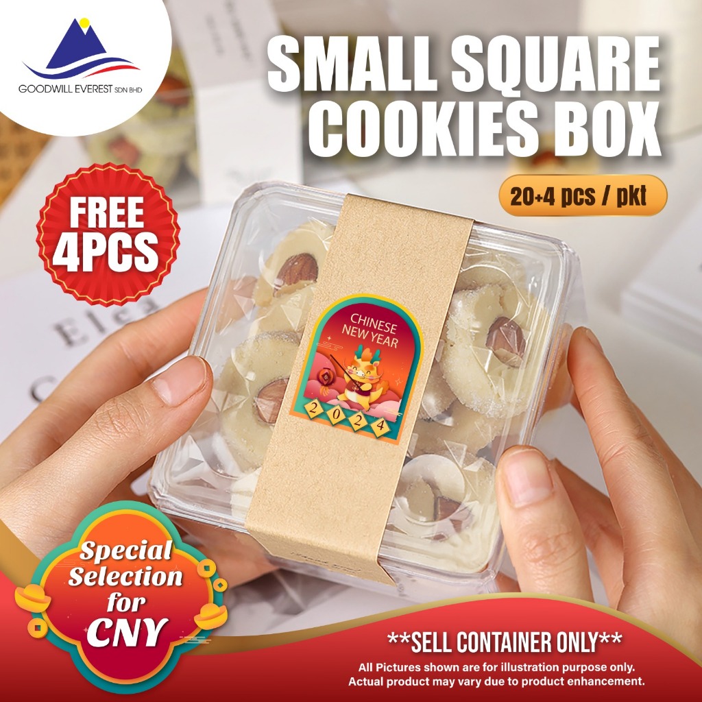 (SET of 20 + 4) - Square Plastic Transparent Container (2390) Cookies ...