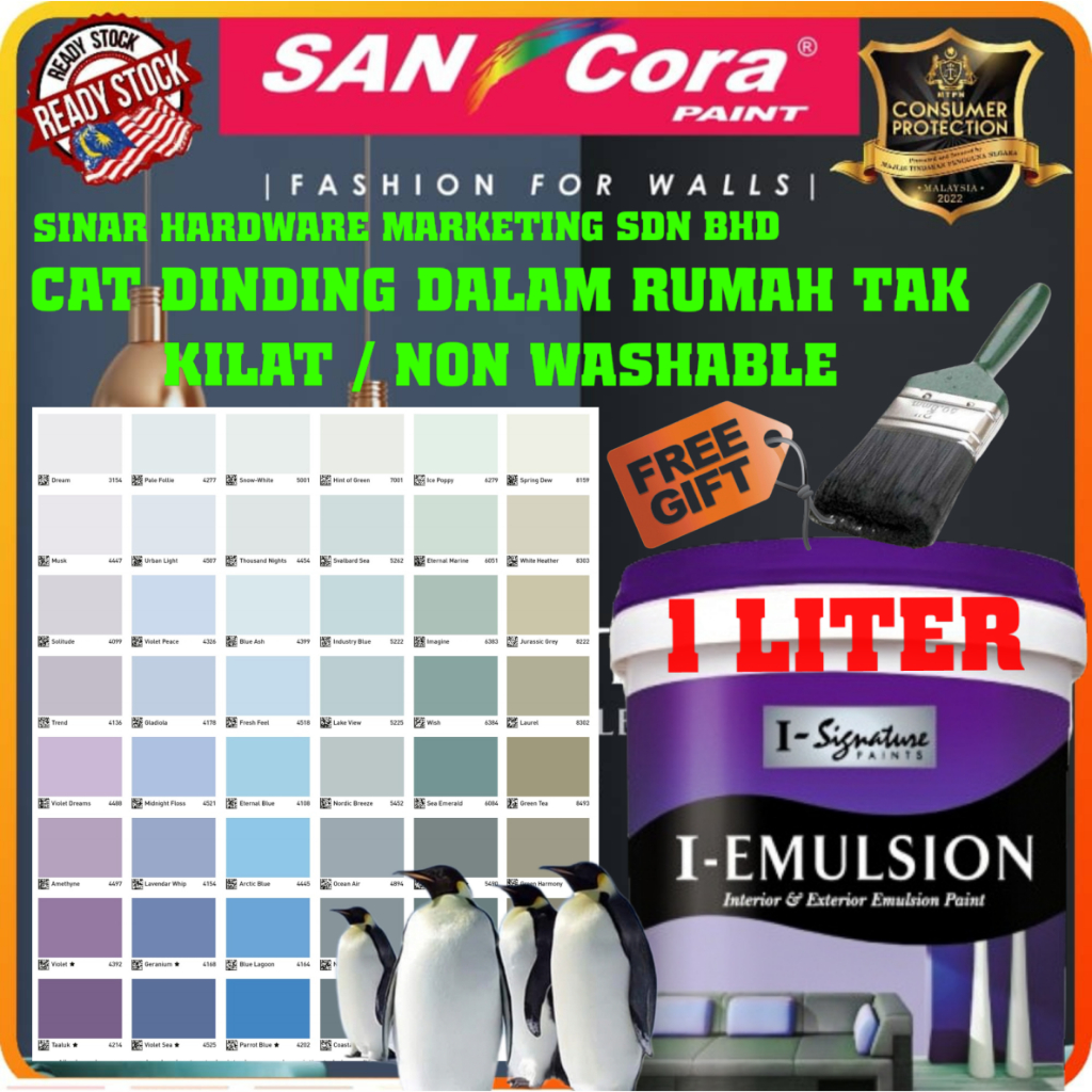 SINAR SANCORA I EMULSION 1 LITER Interior Wall Matt Paint / Cat Dinding ...