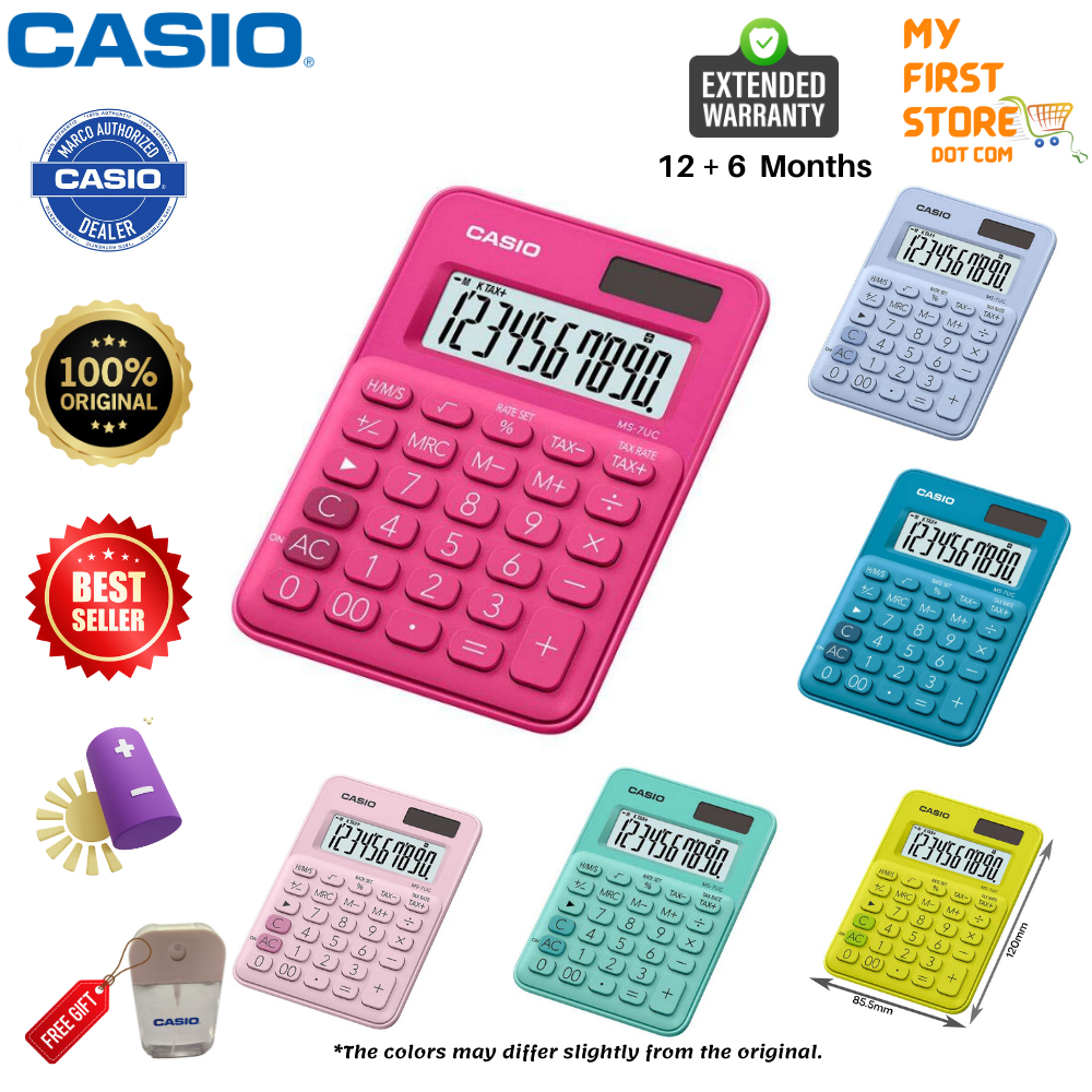 Genuine Casio MS-7UC Red/Pink/Green/Blue My Style Colorful Series Mini Desk Type Calculator 10 ...