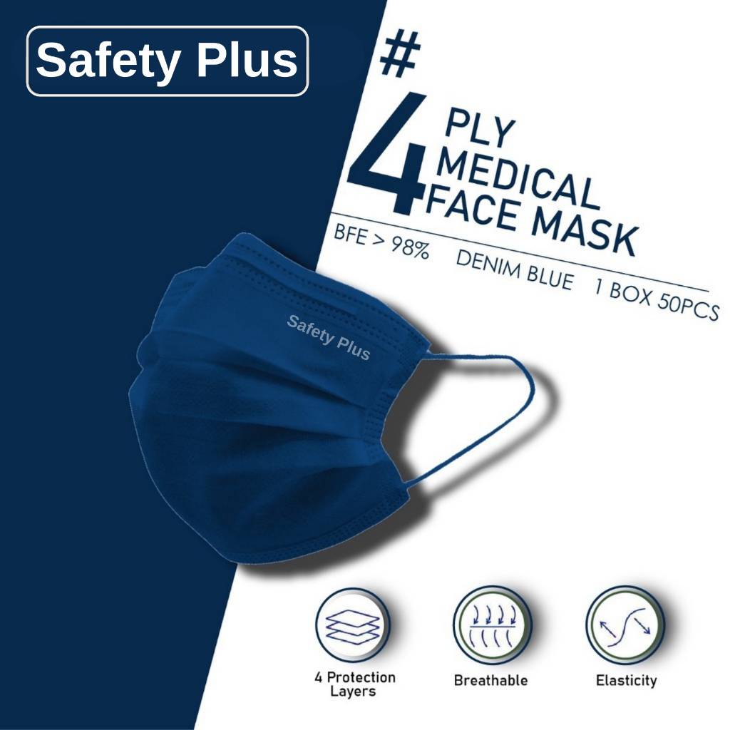 Safety Plus 4PLY Medical Mask BFE 98% Premium Medical Face Mask Extra ...