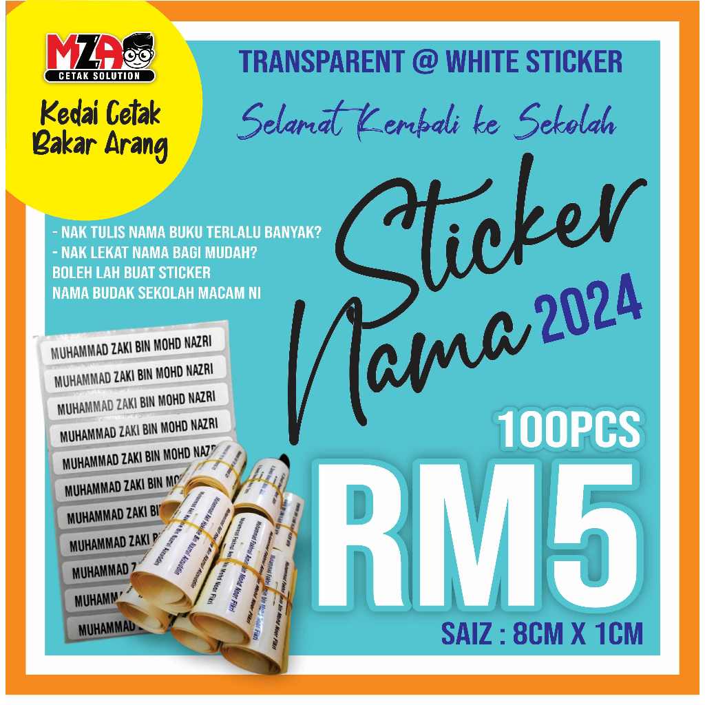 100 pcs Sticker Nama Untuk Pelajar Sekolah (Water Proof Transparent ...