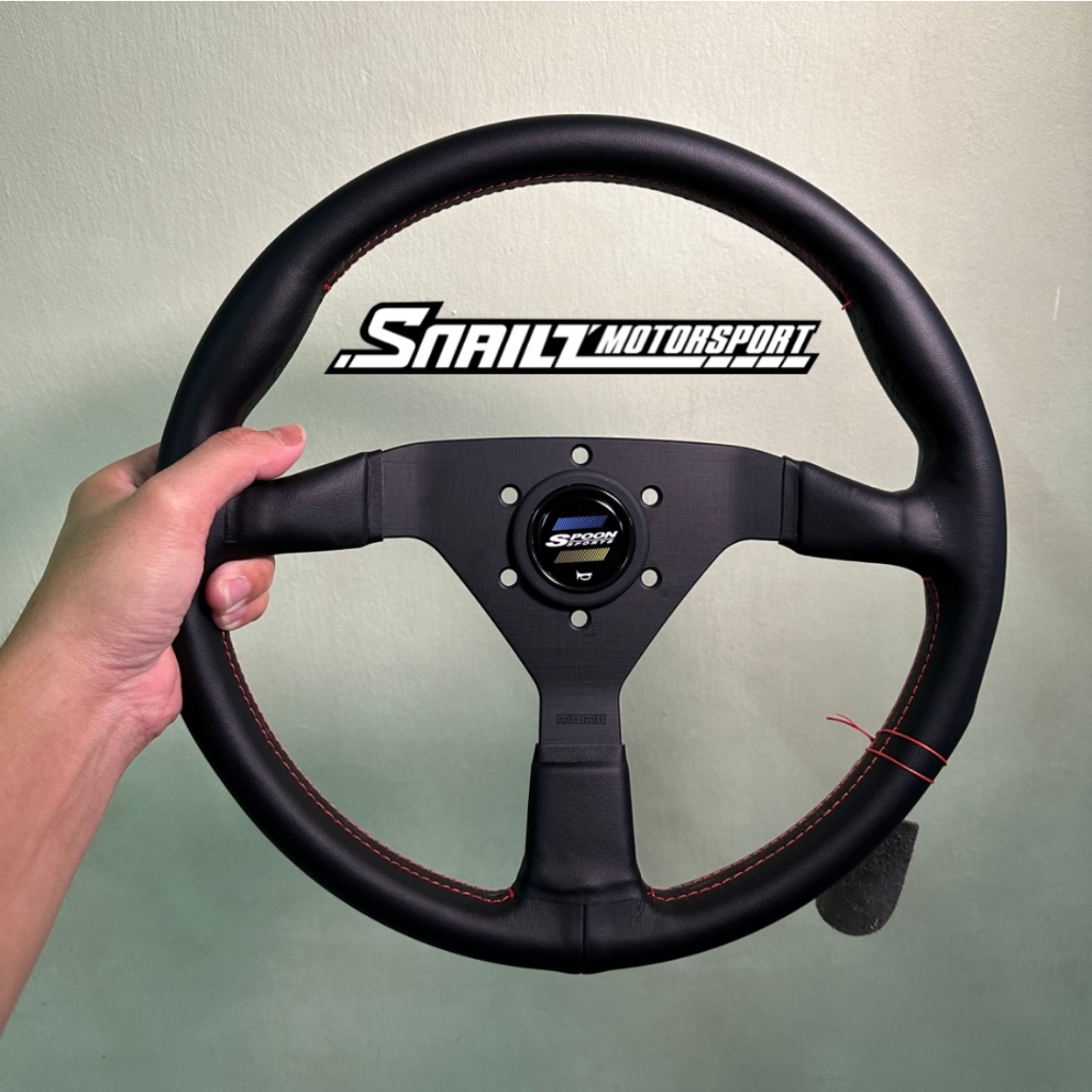 SPOON MOMO steering Leather 14 Inch 350mm Universal 3 Spoke high ...